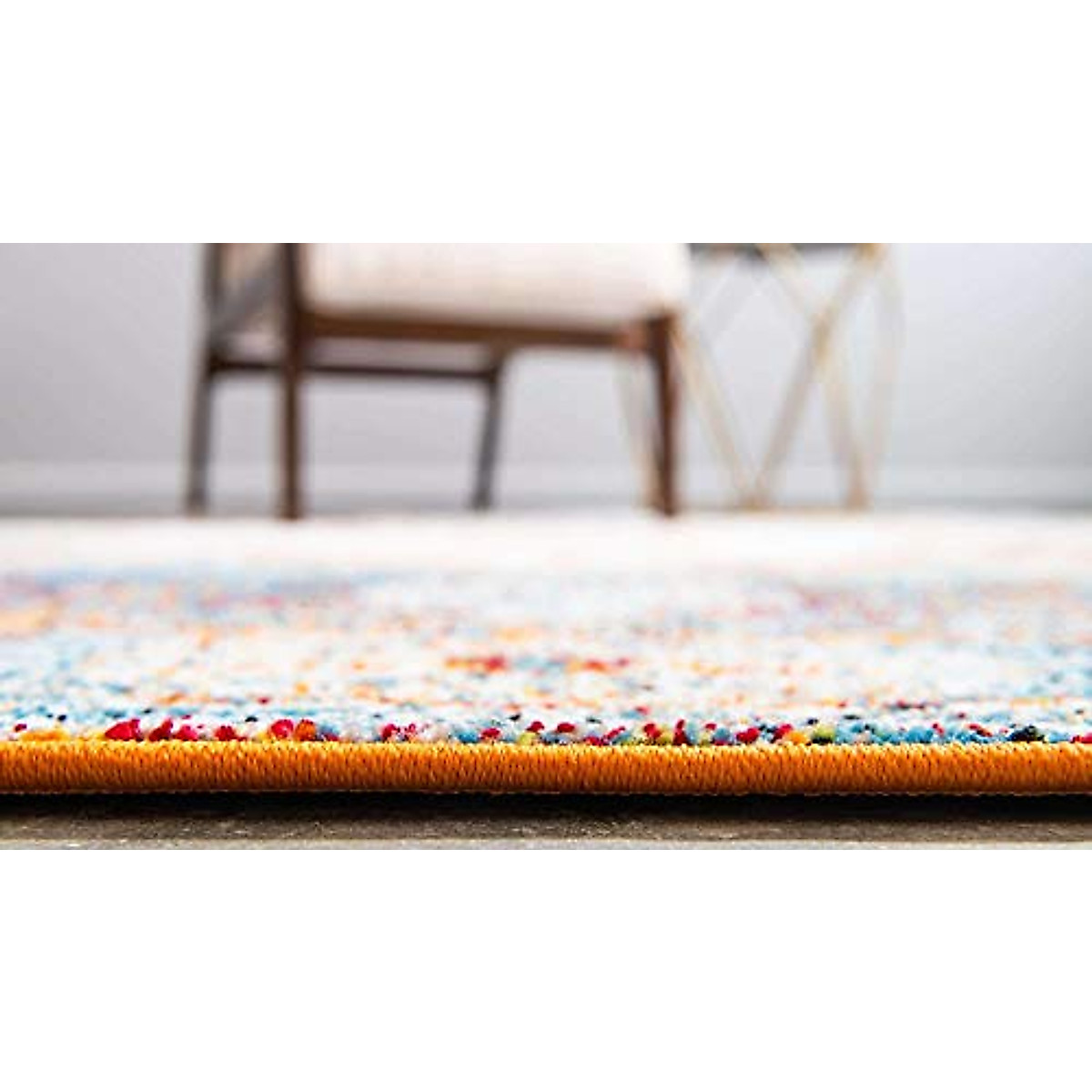 Unique Loom Rosso Collection Traditional, Vintage, Medallion, Border, Distressed, Southwestern Area Rug, 8 ft x 8 ft, Ivory/Blue