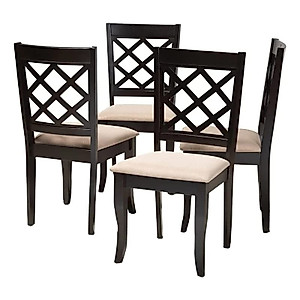 BOWERY HILL 17.9" Modern Oak Wood Dining Chair in Espresso/Beige (Set of 4)