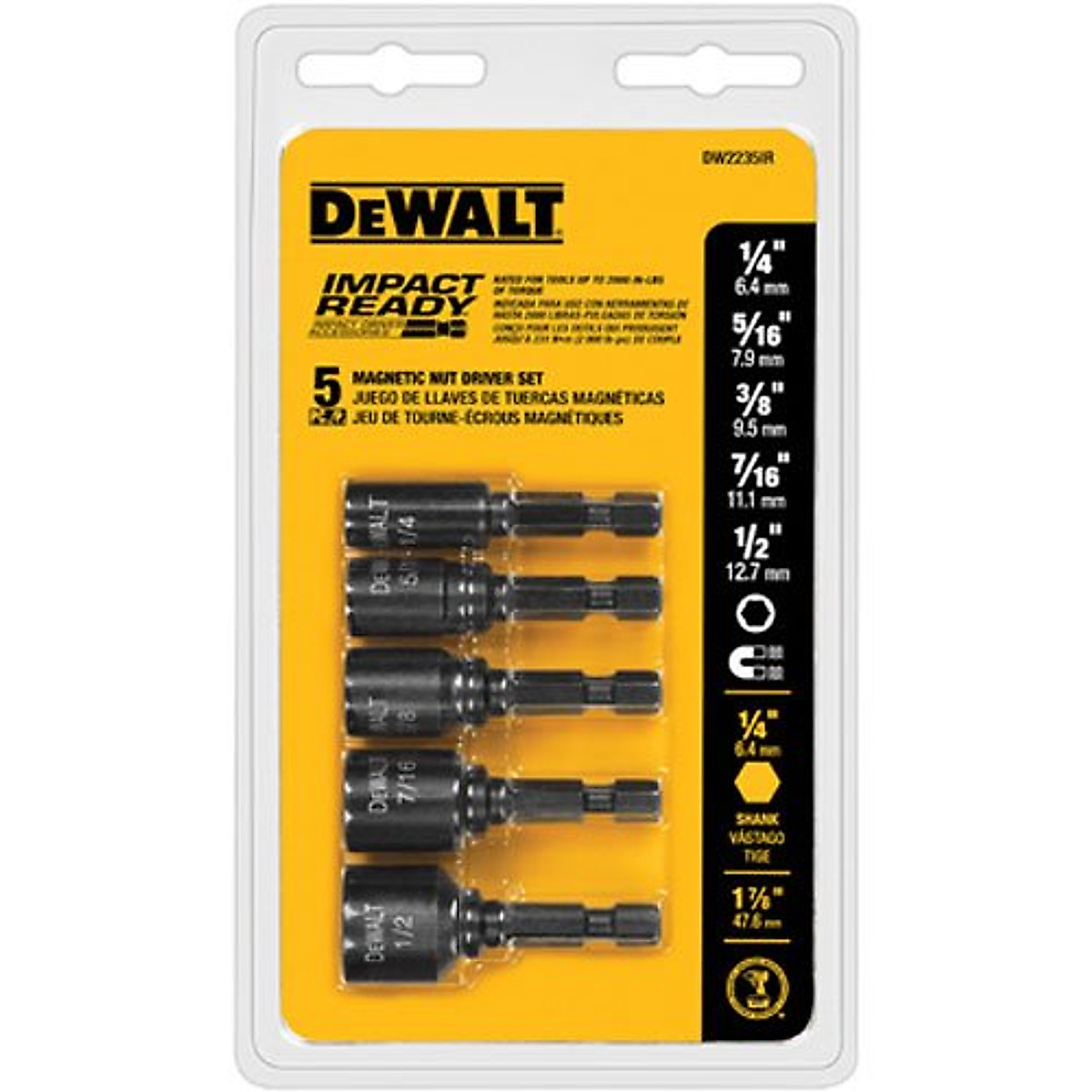 DEWALT Right Angle Attachment, Impact Ready (DWARA120) and Nut Driver Set, Impact Ready, Magnetic, 5-Piece (DW2235IR)
