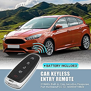 X AUTOHAUX 315MHz M3N5WY8609 Replacement Smart Proximity Keyless Entry Remote Key Fob for Ford Edge Explorer 2011-2015 for Lincoln MKS MKT MKX Navigator 5 Buttons with Door Key