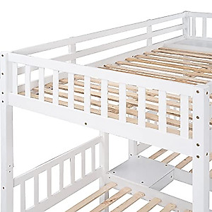 BIADNBZ Full Over Twin & Twin Triple Bunk Bed with Drawers and Guardrails, Solid Wood Bedframe for Kids Teens Adults Bedroom, White