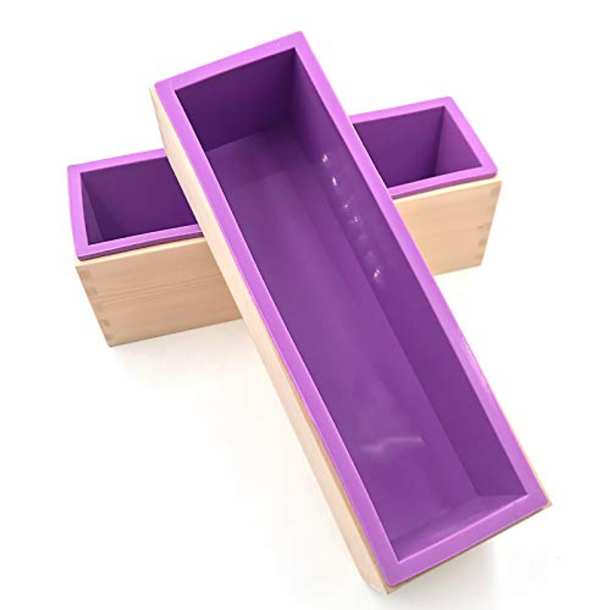 Voulosimi Soap Molds kit-2 Pcs 42 oz Loaf Flexible Rectangular Silicone Soap Mold 6 Cavities Silicone Mold with Wood Box