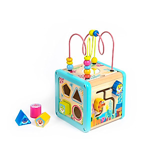 Pidoko Kids Baby Shark Toys - Wooden Activity Cube for Toddlers 1-3 | Baby Activity Cube, Bead Maze, Shape Sorter Blocks - First 1st Birthday Gift for Boys Girls - Wooden Toys for 1 Year Old Gifts