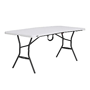 Lifetime 6-Foot Fold in Half Table, White Granite & 80305 Portable Folding Bench, White