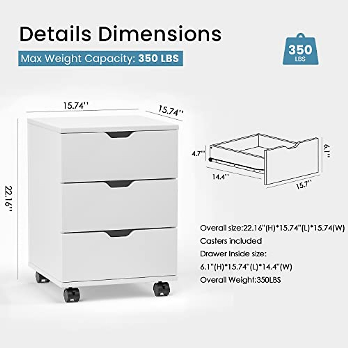 Farini File Cabinet, Under Desk Small 3 Drawer Cabinet, Home Office Wood Filing Storage Cabinets(White,Non-Assembled)