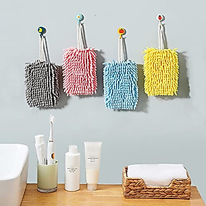 4 Pack Chenille Hand Towel Ball Soft Absorbent Microfiber Hanging Hand Towels Plush Quick-Drying Chenille Ball Hand Towels with Hanging Loops for Bathroom Kitchen (Multicolor)