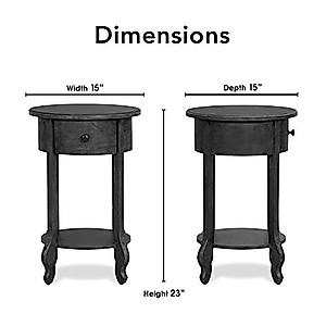 Finch James Round Wooden Accent Side Table with 1 Drawer, Traditional Living Room or Bedside Nightstand, Extra Storage for Small Space, 15" Width, Dark Gray