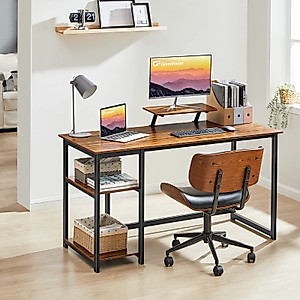 GreenForest Computer Home Office Desk with Monitor Stand and Reversible Storage Shelves,55 inch Modern Simple Writing Study PC Work Table,Walnut