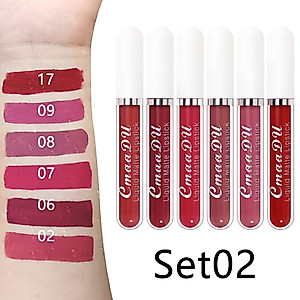 evpct CmaaDu 6Pcs Lipstick Matte Liquid Lipstick Lipgloss Set for Women, Dark Plum Wine Rose Mauve Red Nude Pink labiales mate 24 horas originales matte larga duracion 24 Hour Lipstick A-02