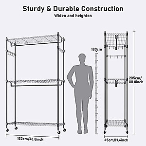 Heavy Duty Garment Rack on Wheels, Portable Clothes Racks for hanging clothes, Simple Sturdy Wardrobe Rack with Double Hanging Bar, 2 Hanger Hooks - Hold Up to 400Lbs (Black, 2Rod 2Hook)