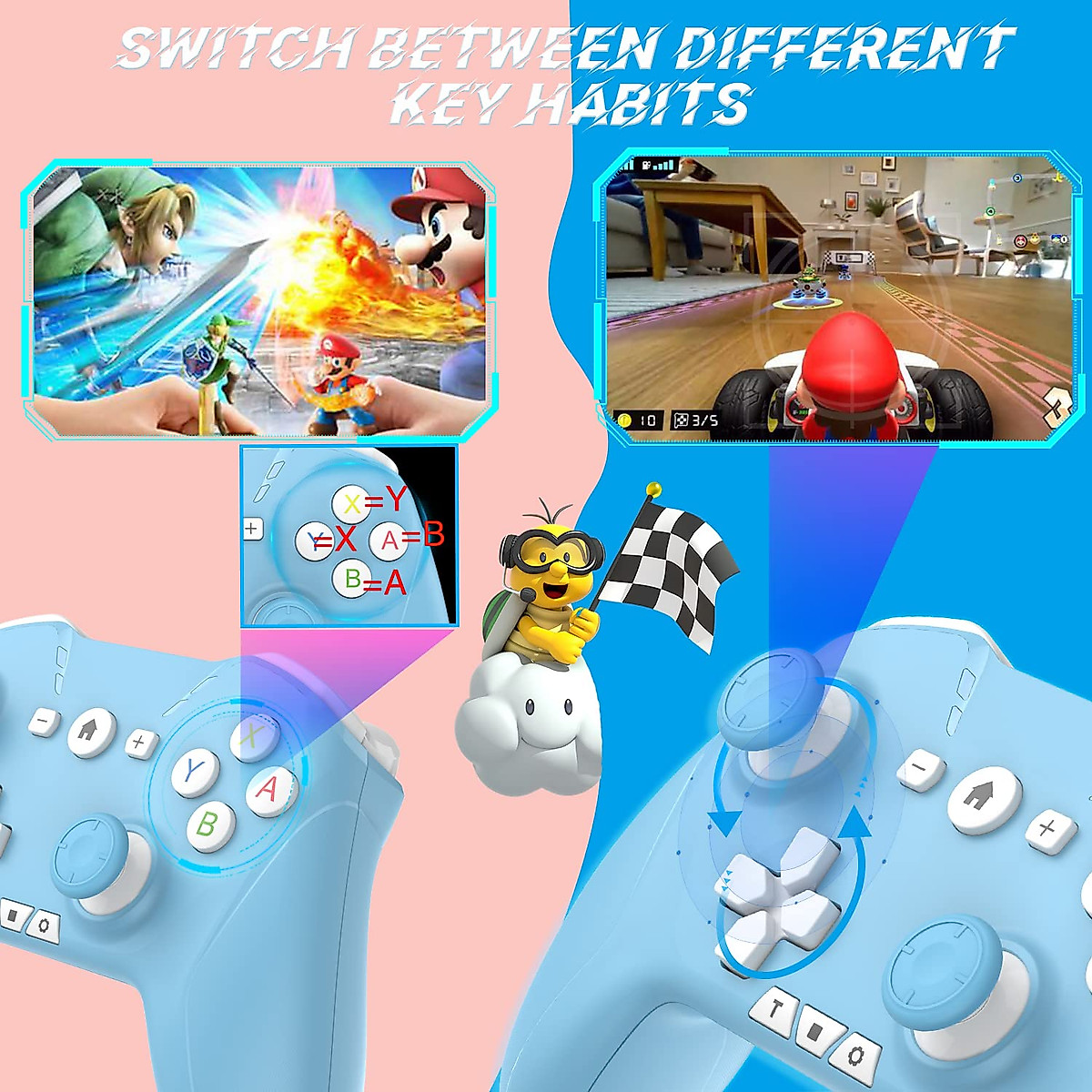 Bluetooth Controller for Switch/Mac/PC/Steam/Mobile Phone/iOS/Android//TV/iPad/Table/Apple Arcade MFi Games, Switch Pro Controller Wireless with Adjustable Dual Motion,Turbo,Macros,6-Axis,Wake Up