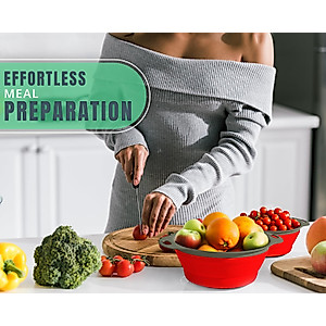 Ultimate Kitchen Strainers Set of 2 - Collapsible Silicone Colanders For Easy Storage by Comfify - Use with Pasta & Veggies or as a Fruit or Berry Bowl with Strainer - Irreplaceable for Campers - Red