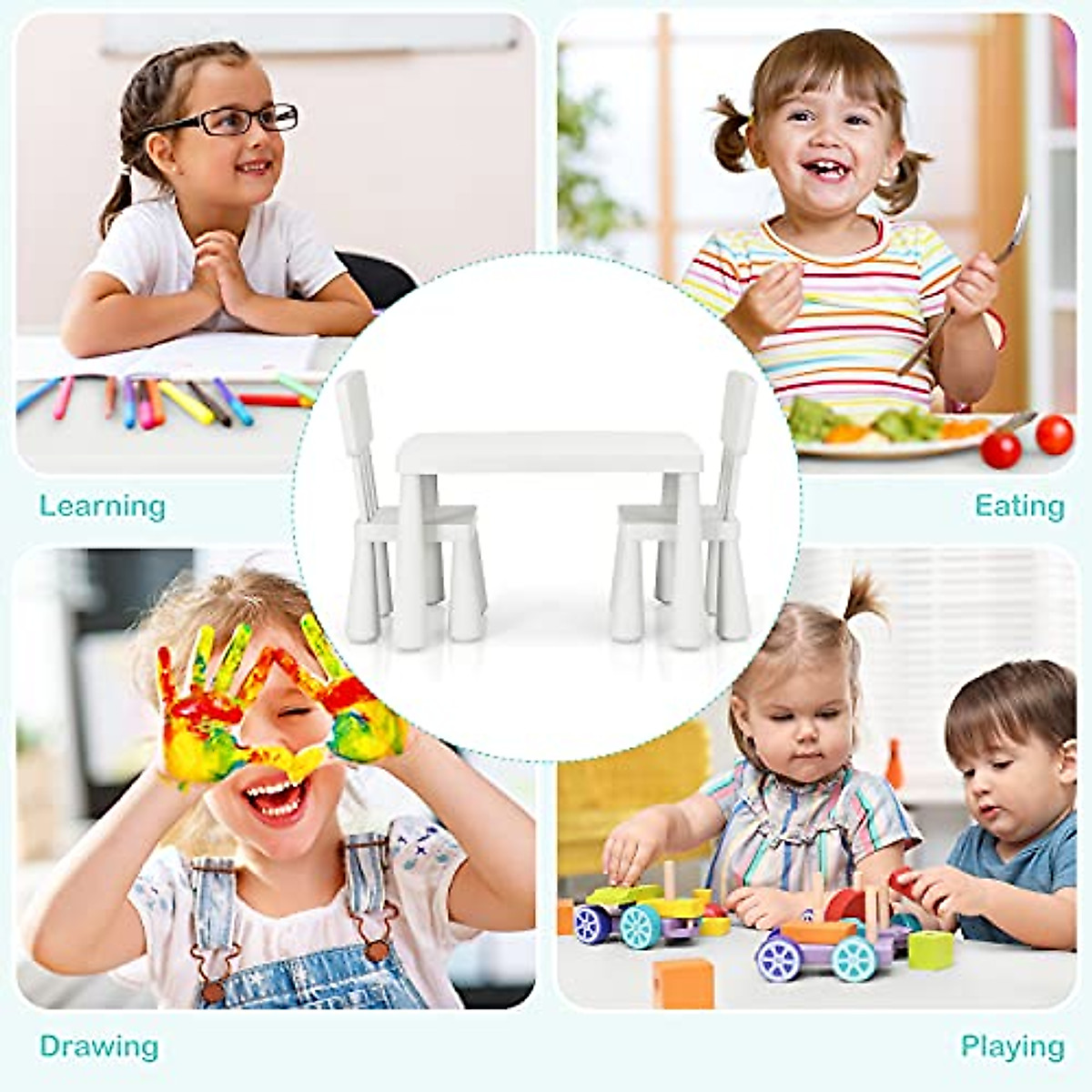 Costzon Kids Table and Chair Set, 3 Piece Plastic Children Activity Table for Reading, Drawing, Snack Time, Arts Crafts, Preschool, Kindergarten & Playroom, Easy Clean, Toddler Table & Chair (White)
