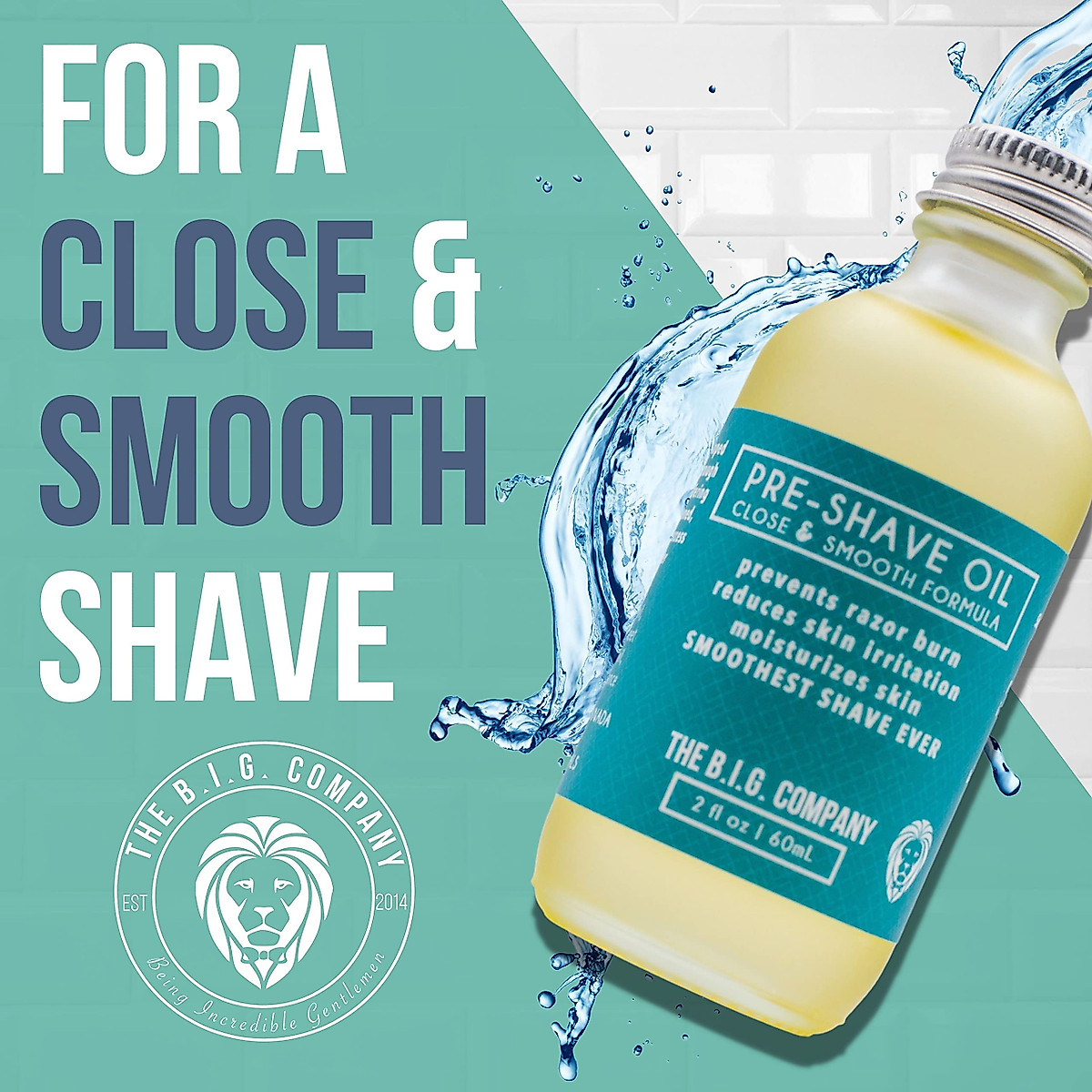 Pre Shave Oil for Men - Shaving Oil Made with Natural Oils - Good for Close Shave and Smooth Shave - Suitable for Sensitive Skin - Use on Face or Head - Classic Barbershop Scent - 60ml