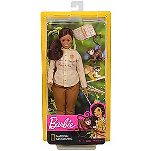 Barbie Wildlife Conservationist Doll, Brunette with Monkey and Notebook, Inspired by National Geographic for Kids 3 Years to 7 Years Old