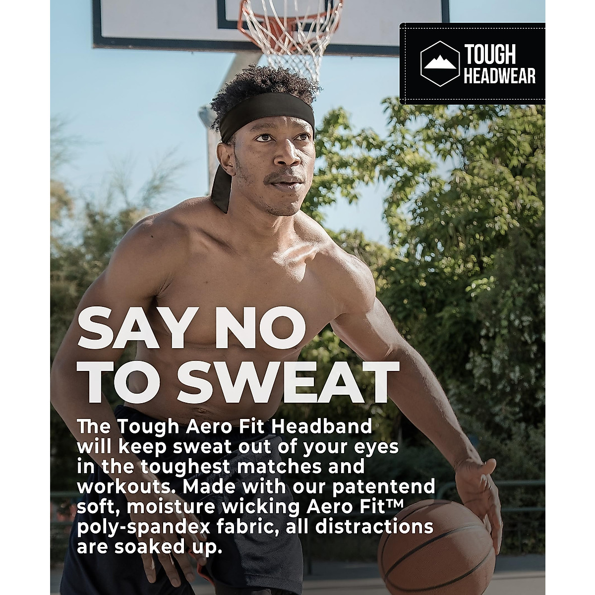 Tough Headwear Tie Headband for Men - Tennis Headband for Women, Sweat Band for Workout, Running, Football, Basketball, Athletics - Midnight Black