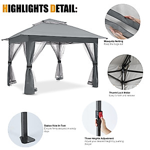 COOSHADE 13x13Ft Easy Pop Up Canopy Tent Instant Folding Shelter with Mosquito Netting Walls(Grey)