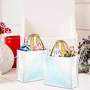 Lyellfe 20 Pieces Glossy Reusable Grocery Bag, Non Woven Blue Gift Bag with Handles, Fashionable Bridesmaid Tote Bag, Durable Shopping Bag for Wedding, Bachelorette Birthday Party