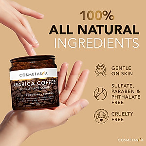 Cosmetasa Organic Arabica Coffee Scrub Bundle with Exfoliating Gloves - 2 in 1 Coffee Face Scrub + Coffee Exfoliating Body Scrub for Women & Men - Natural Coffee Scrub Body Exfoliator for Cellulite