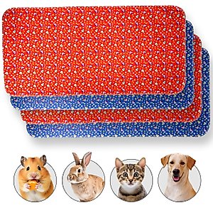 JT Pet Guinea Pig Cage Liner Fleece Cage Liners Puppy Pads Washable Reusable Waterproof Pee Pads Hamster Bedding Extra Large Dog Crate Lining (Set of 4 - 47" x 24") (Blue Red Piggies)