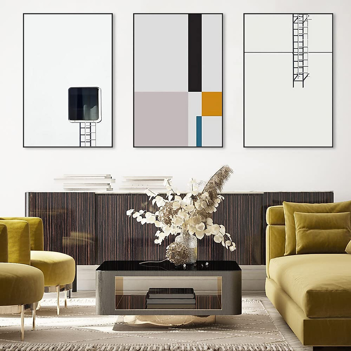 Black Frame Abstract Canvas Wall Art 3-piece Set of Famous Paintings Posters Prints Minimalism Natural Fusion Living Room Bedroom Bathroom Office Wall Art Deco Large Size 24 "X 32" (24 "X 32")
