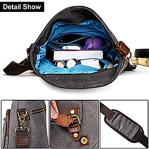 AmHoo Canvas Crossbody Bag for Women Genuine Leather Messenger Purse Handbags Shoulder Bag Hobo Totes Gray