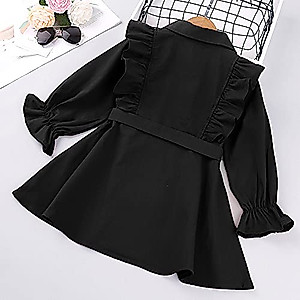 GLIGLITTR Toddler Baby Girl Fall Double Breasted Ruffle Trim Belted Trench Coat Winter Long Sleeve Casual Windbreaker Outerwear (Black, 18-24Months)