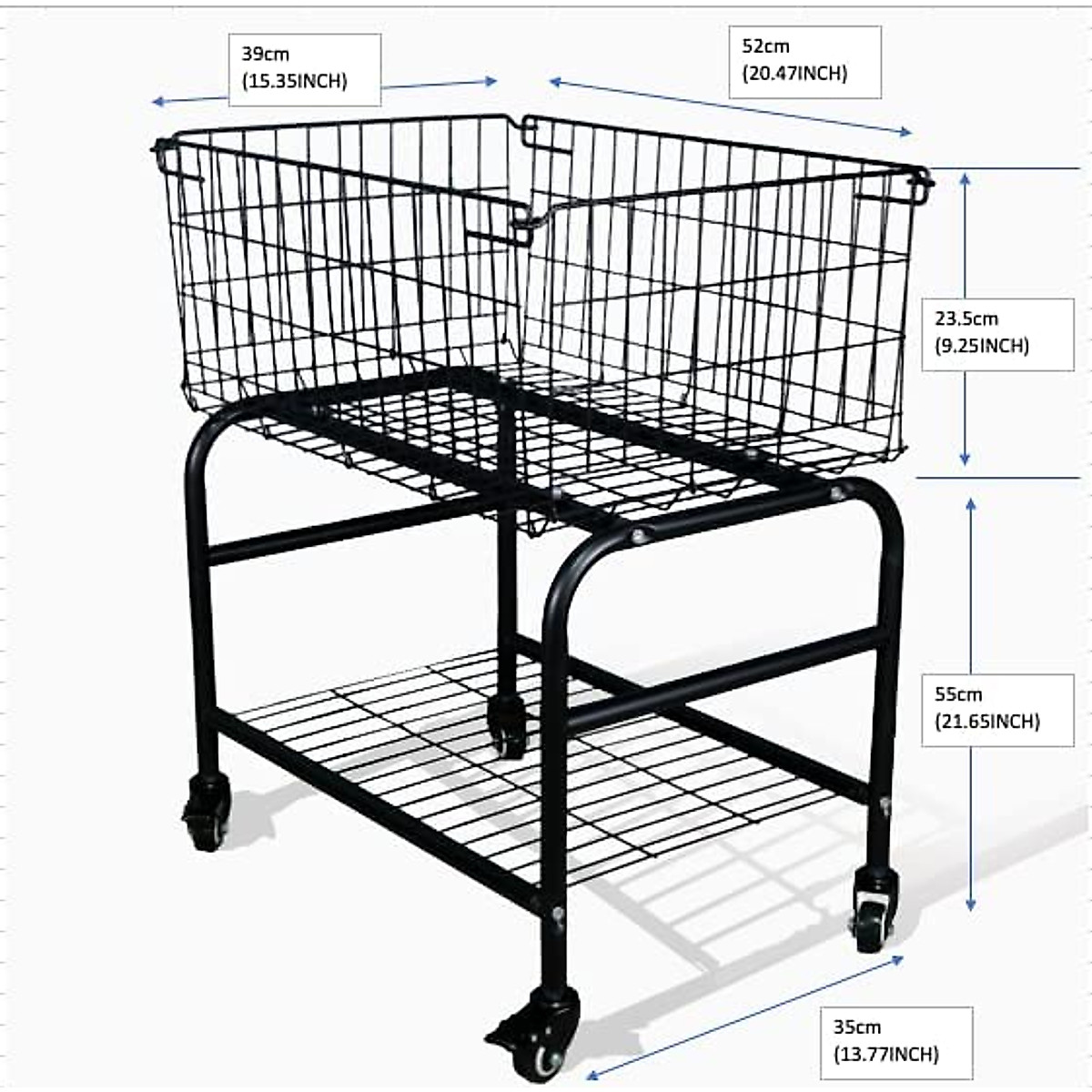 Rolling Laundry Basket on Wheels,Garment Storage Cart,Black Metal Basket with wheels, Color Black,Garment Metal Rack(1, Black)