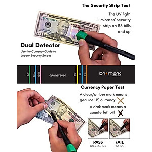 Dri Mark Dual Test 351UVCL - The Original Counterfeit Detection Marker Pen with UV LED Cap, Tests for Security Strips and Authentic Currency Paper - 1 UV Light/Pen Black/Green Plus 1 Holder with Coil