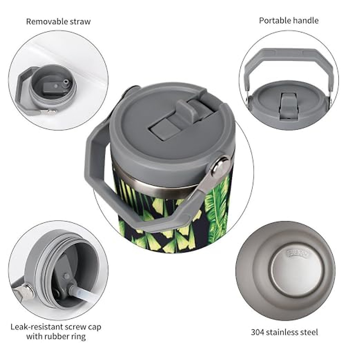 GemGam Stainless Steel Tumbler with Lid And Straw 30 Oz Top Handle Palm Tree Colorful Flower Leakproof Vacuum Insulated Water Bottle for Car Travel Exotic Plant