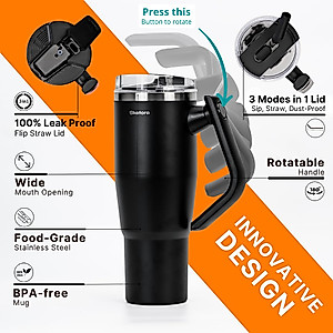 SKETORA 32oz Insulated Tumbler with Rotatable Handle and 2 Lids (Flip Straw, 3-in-1 Sliding Lid) - Stainless Steel Travel Mug for Hot & Cold Drinks, Arctic White