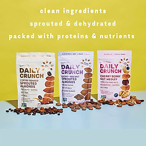 Daily Crunch Sprouted Almonds, 1.5 Ounce Mini, On-The-Go Bags (Variety Pack, 5 Pack) Contains: Original Sprouted, Cherry Berry, Golden Goodness, Cacao and Sea Salt, Coffee Coconut