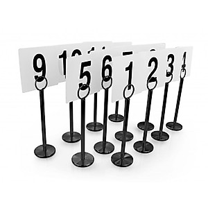 New Star Foodservice 27686 Ring Clip Table Number Card Holders, w/Number Cards, 1 to 25, Set of 12, 8-Inch, Black Stand