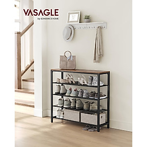 VASAGLE INDESTIC Shoe Rack, Shoe Organizer for Closet with 4 Mesh Shelves and Large Top for Bags, Entryway Hallway Shoe Shelf, Steel Frame, Industrial, Hazelnut Brown and Black ULBS015B03