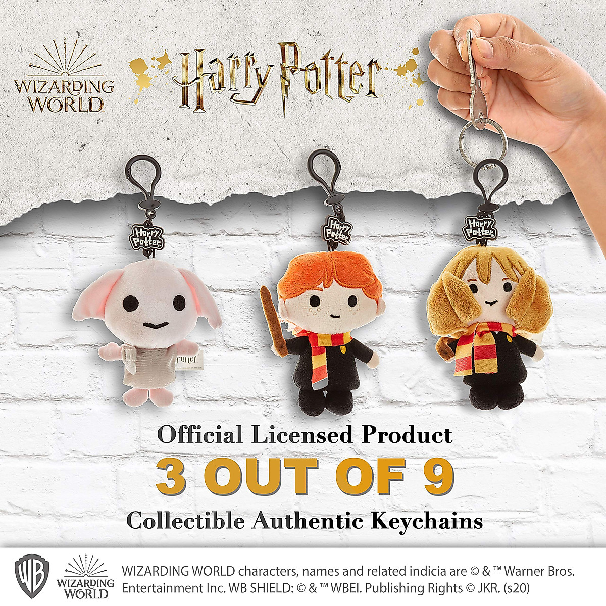 Plush Harry Potter Keychains Set – 3 Washable, Polyester Figures Including Hermione, Ron & Dobby – Harry Potter Gifts, Accessories, Collectibles, Party Favors, Merch by PMI, 4.5 In.