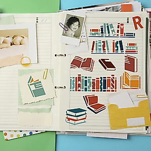 FINGERINSPIRE 4PCS Book Stencils for Painting 5.9x5.9 inch Plastic PET Collection Books Stencil Templates Reusable Stacked Standing Book Drawing Stencil for Office Study Library Wall Decor