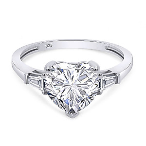SAVEARTH DIAMONDS 2 Carat 8MM Heart & Tapered Baguette Cut Lab Created Moissanite Diamond Promise Engagement Ring In 14K White Gold Over Sterling Silver Jewelry For Women (VVS1 Clarity)-8