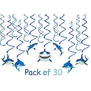 Shark Party Supplies Hanging Swirls Kids Birthday Decorations for Shark Sea Themed Splash Ceiling Foil Ornaments (30 PCS)