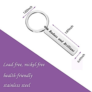 LQRI Funny Keychain Gift Badass & Brilliant Keychain Birthday Gift for Best Friend Girlfriend Badass Mom Badass Bitch (sliver)