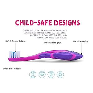 Farber Baby | Toddler Toothbrush (4 Pack) - Extra Soft Bristles, BPA Free, Soothing Teething Nub Ring Handle, 0-2 Years (Purple)