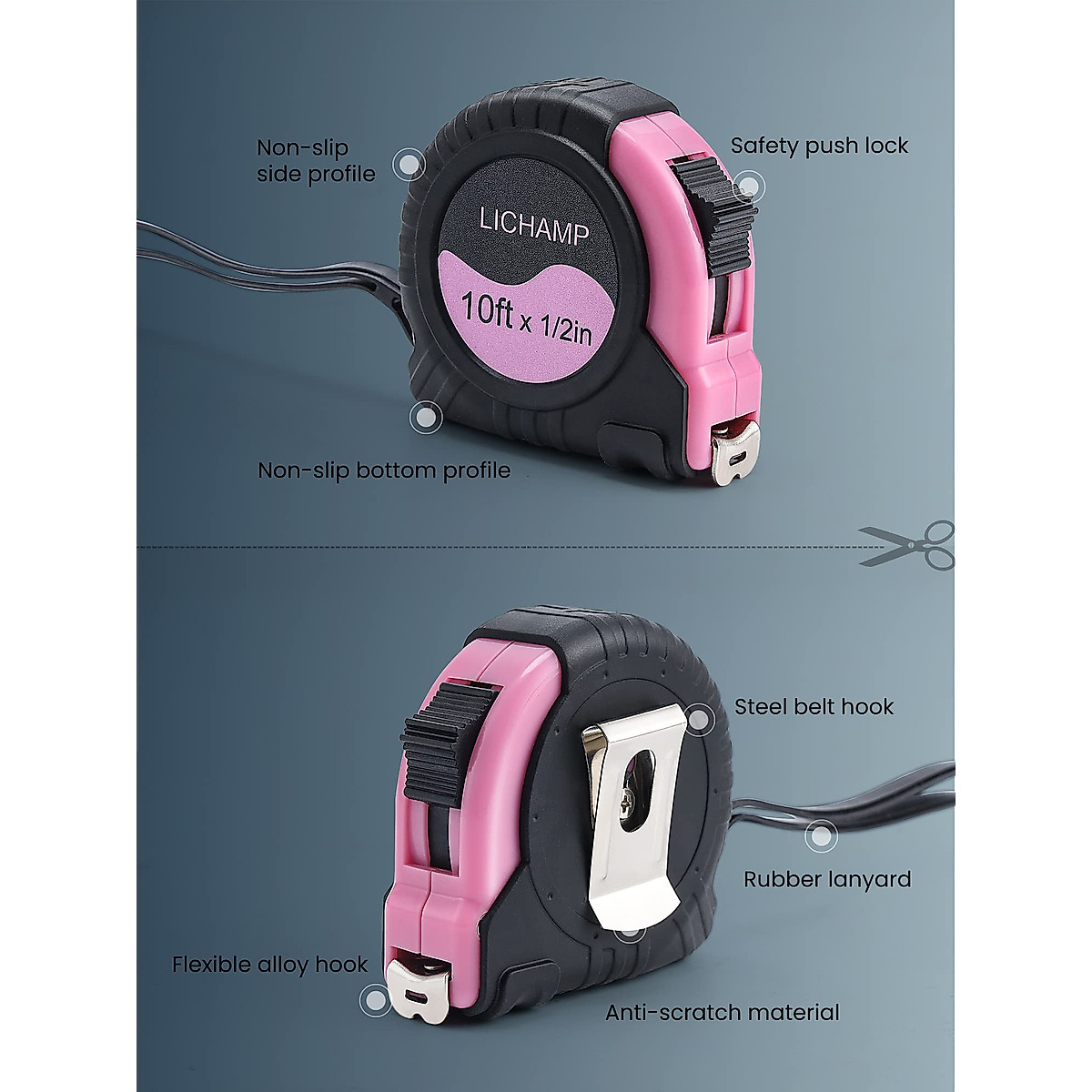 Lichamp Small Tape Measure 10 Feet, Pink Tape Measure Mini 3 Pack 10ft x 1/2in with 1/8 Fractions, 0310PK