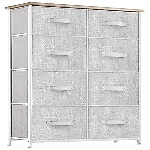 YITAHOME Fabric Dresser for Bedroom, Tall Dresser with 8 Drawers, Storage Tower with Fabric Bins, Chest of Drawers for Closet & Living Room - Sturdy Steel Frame, Wooden Top (Light Grey)