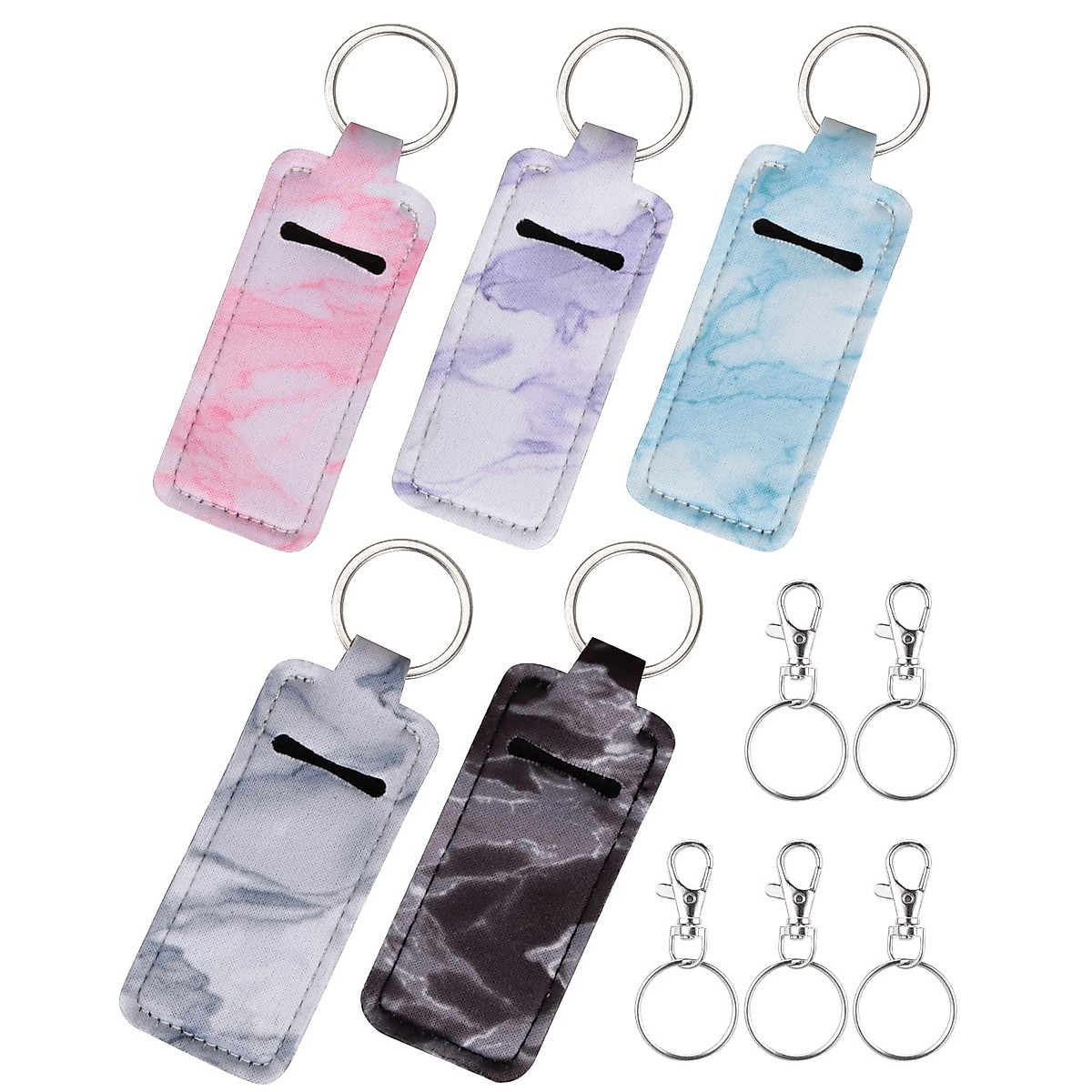 Meiiy Chapstick Holder Keychain Lip Balm Keychain Lipstick Sleeve Pouch Portable Pocket Lip Gloss Tube Holder Stocking Stuffers Gift for Women (5pcs-marble)
