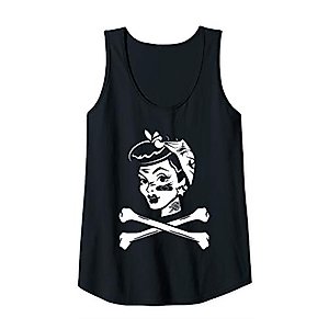 Womens Derby Girl Pinup and Crossbones Flat Track Roller Derby Tank Top