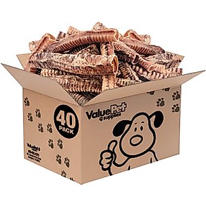 ValueBull Beef Trachea Dog Treats 10-12 Inch, 40 Count Bulk Pack - Angus Beef Dog Chews, Grass-Fed, Single Ingredient