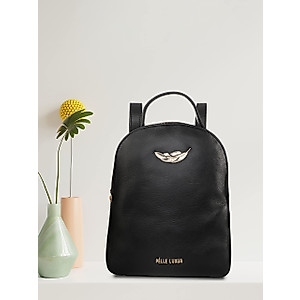 Pelle Luxur Women Genuine Leather Business Work Laptop Backpack- Purse For College Travel Large Capacity (Black)