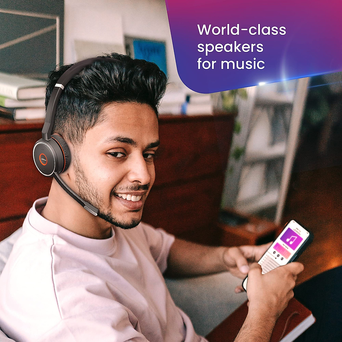 Jabra Evolve 75 Bluetooth Headset Bundle, Wall Charger, USB Dongle 7599-832-109-B, Pc, Mac, Compatible for Dragon, Softphones, Mobile, Tablet, Microsoft Certified, Skype, Cisco, Avaya