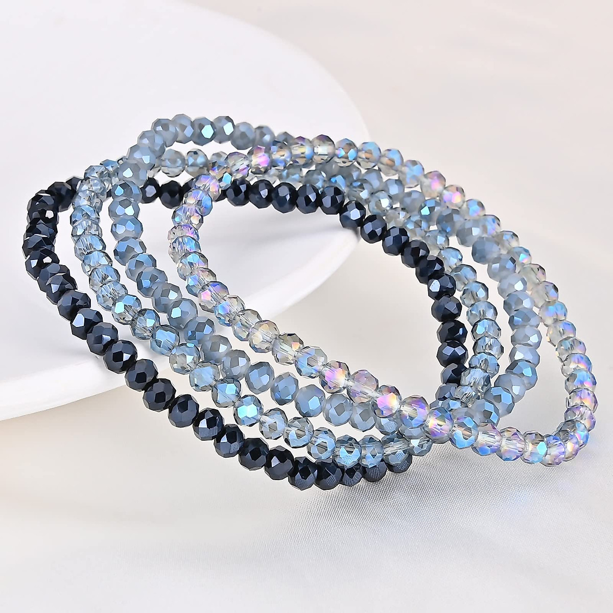 VONRU 9 Sets Crysal Bead Bracelets for Women Bohemain Stackable Bracelet Charm Mixed Color Handmade Strand Bracelet for Sisters Wife Daughter