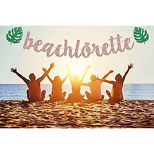 Rose Gold Glitter Beachlorette Banner Sign Garland Pre-Strung for Beach Bachelorette Party Hawaiian Luau Summer Tropical Bach Party Decorations