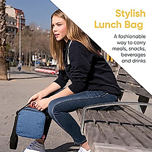 Insulated Lunch Bag with Containers, Thermal Lined Lunch Box for Men/Women Reusable Leak Proof Containers for Work School Travel and Beach Denim Blue Small Lunch Bag with Adjustable Strap